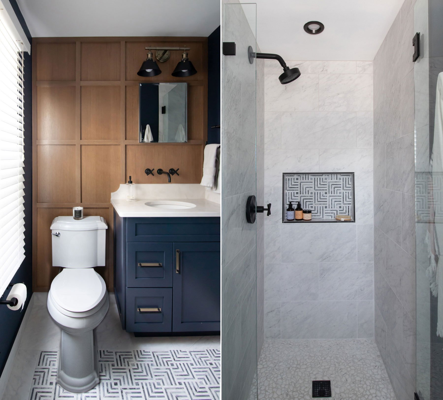 Wet Room Oasis versus Cigar Lounge Style in Dual Bath Remodel