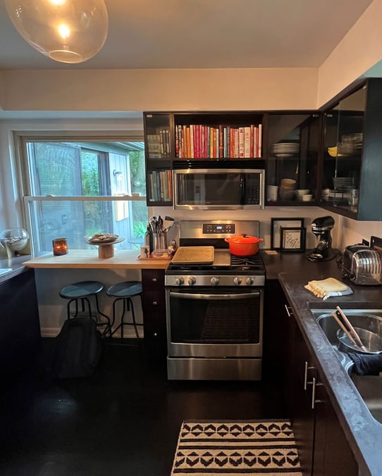 Dark, Dramatic, and Delightfully Functional: A Small Kitchen Reimagined